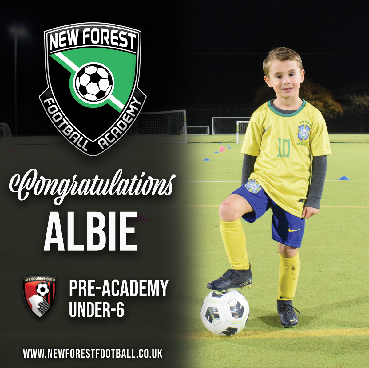 ALBIE PROGRESSES TO AFC BOURNEMOUTH ACADEMY – New Forest Football Academy