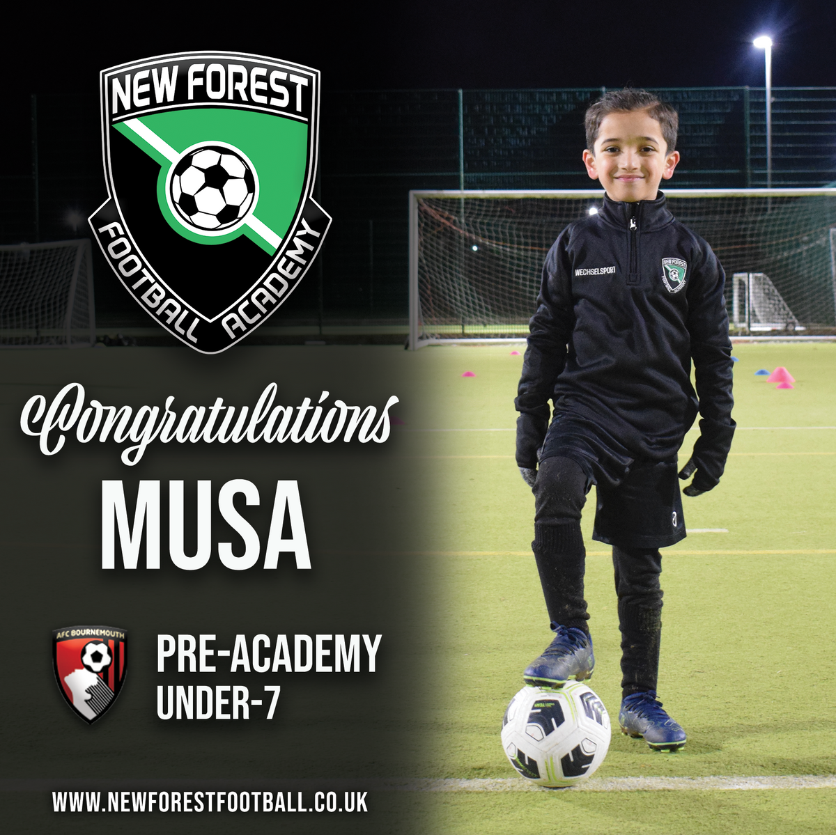 MUSA PROGRESSES TO AFC BOURNEMOUTH ACADEMY – New Forest Football Academy